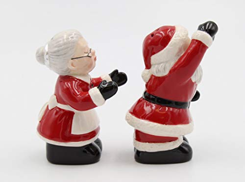 Fine Ceramic Kissing Santa & Mrs. Claus Under the Mistle Salt & Pepper Shakers Set, 3-3/8"