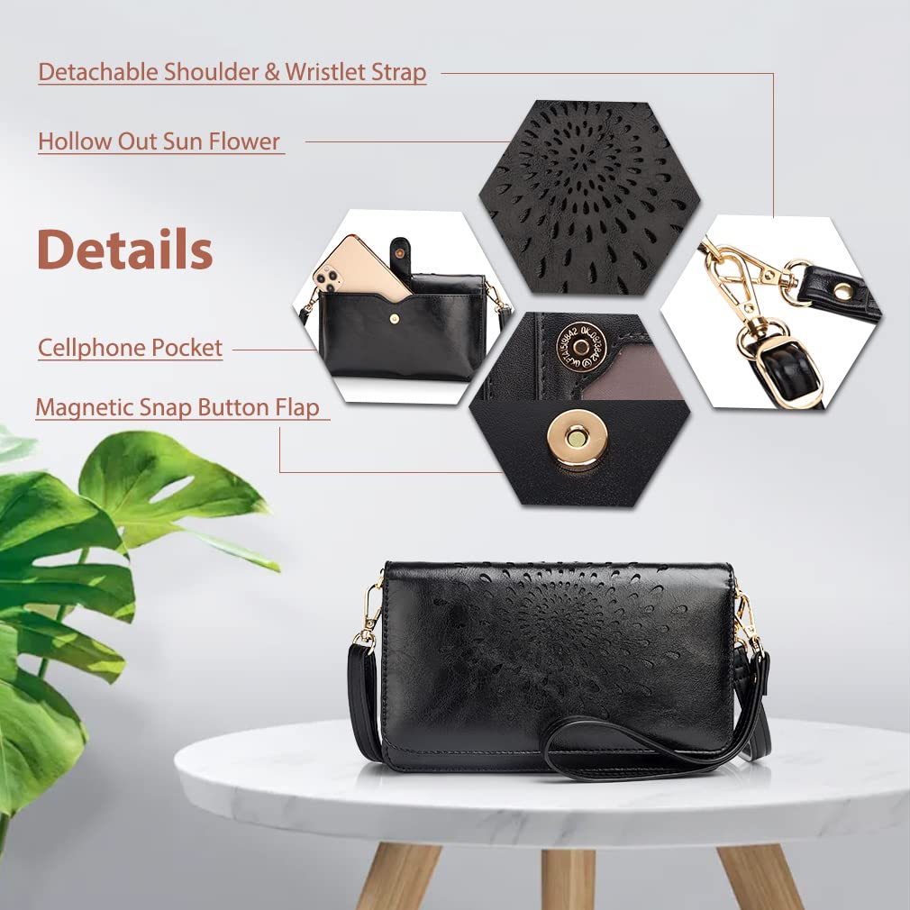 APHISON Multi-Function Small Crossbody Bags For Women,Cell Phone Shoulder Bag,Clutch Purse,RFID Wristlet Wallet,Card Holder Black