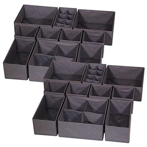 DIOMMELL 21 Pack Foldable Cloth Storage Box Closet Dresser Drawer Organizer Divider Fabric Baskets Bins Containers for Baby Clothes Underwear Bras Socks Lingerie Clothing,Dark Grey 24249