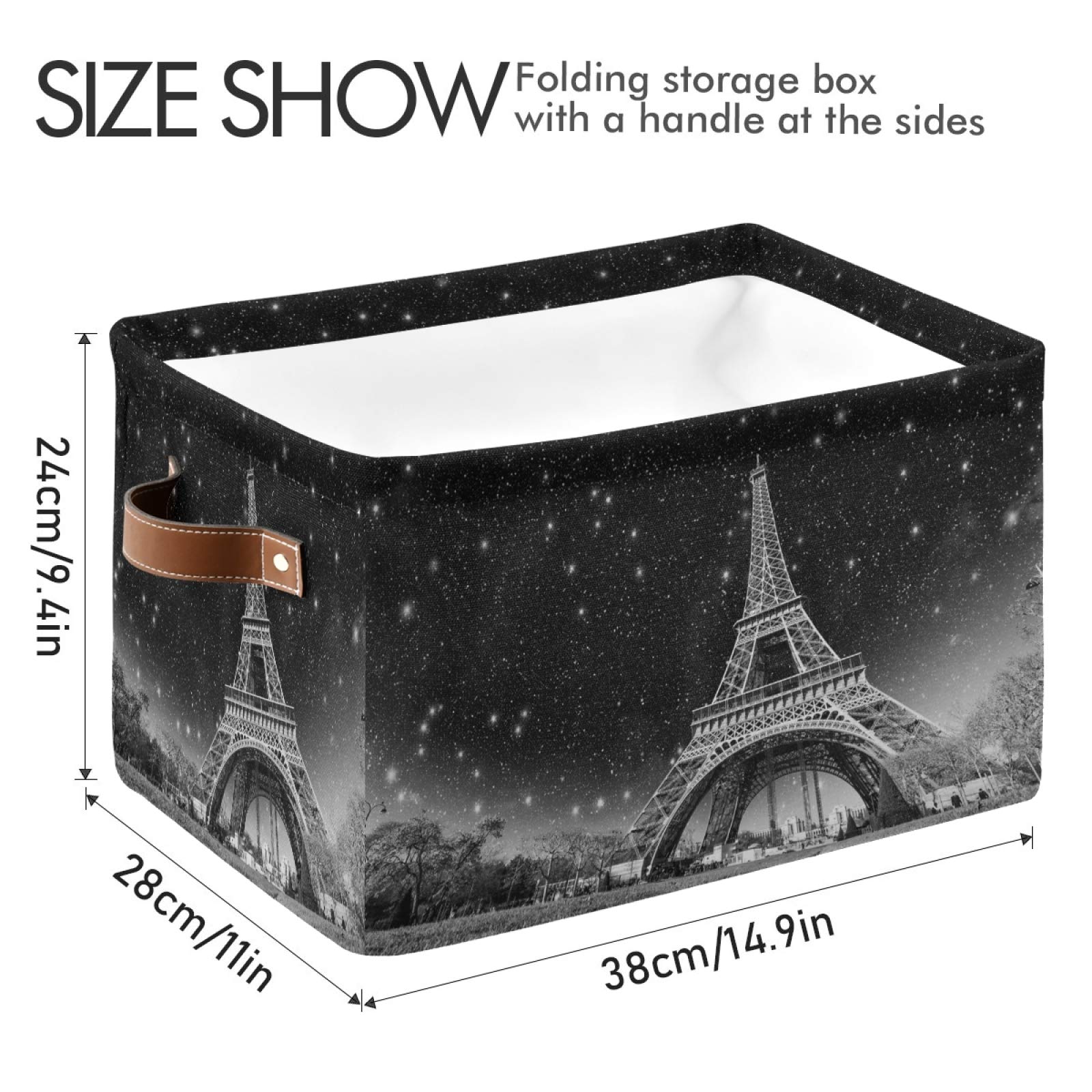 ALAZA Foldable Storage Bins, Wonderful Night View of Eiffel Tower in Paris Storage Boxes Closet Shelf Organizer for Bedroom Nursery Closet Toys Books