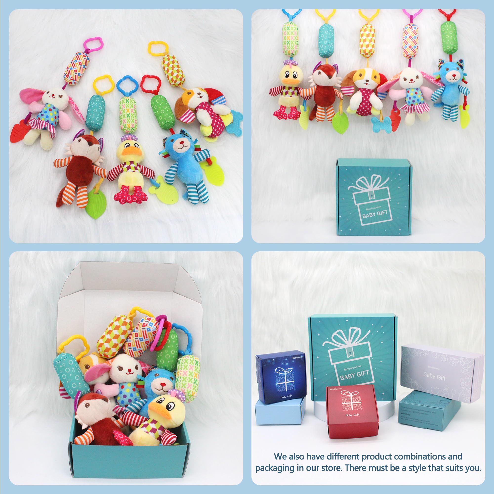Baby Car Seat Toys, Infant Soft Plush Rattle, Cute Animal Doll,Early Development Hanging Stroller Toys for Newborn Boys Girls Gifts (5 PCS)