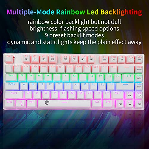 HUO JI 60% Mechanical Gaming Keyboard, E-Yooso Z-88 with Red Switches, Rainbow LED Backlit, Compact 81 Keys Hot Swappable, Silver and White