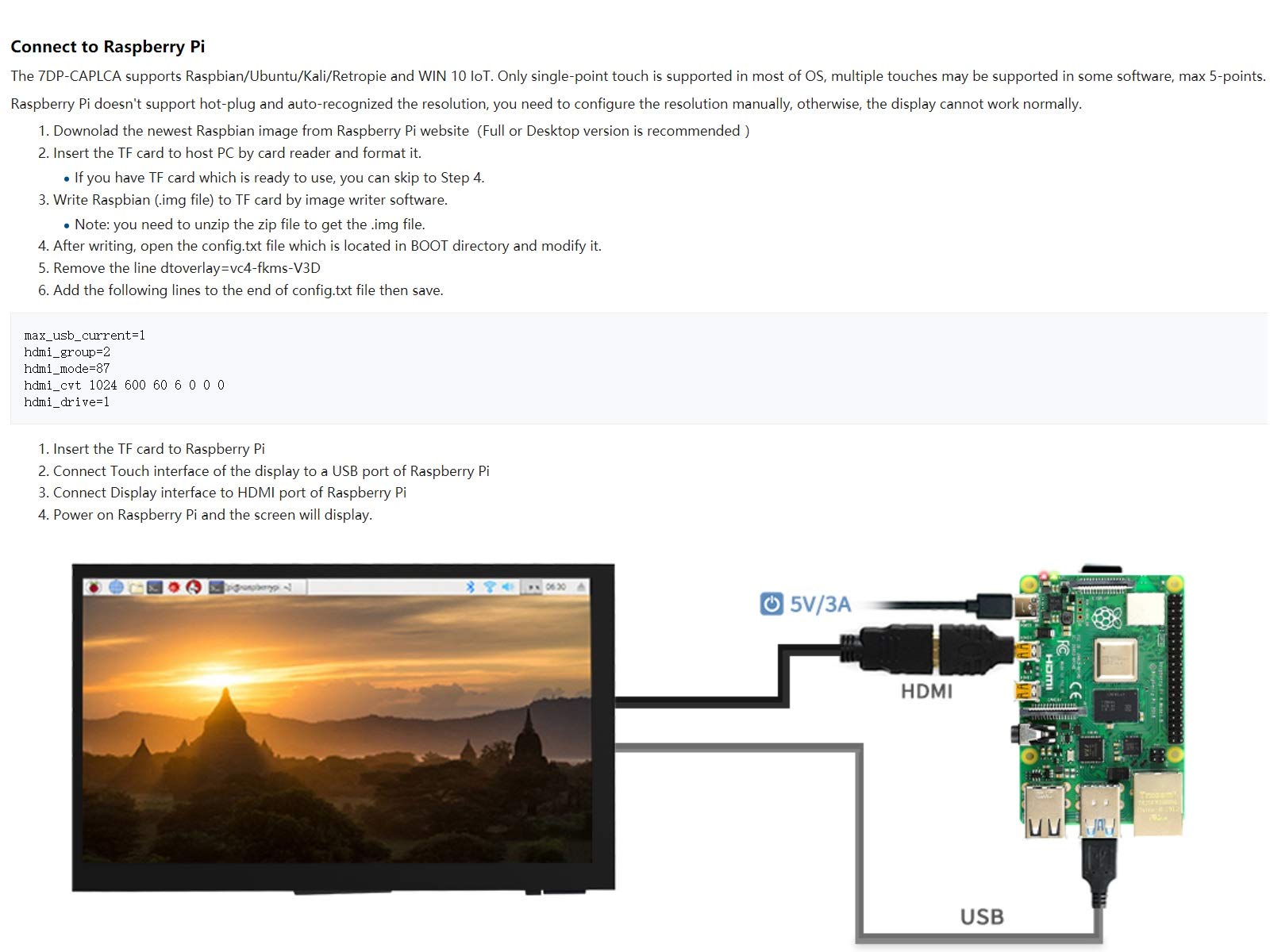 Ingcool 7 inch HDMI LCD 1024x600 Resolution Capacitive Touch Screen IPS Display Module Compatible with Raspberry Pi 4 3 2 1 B B+ A+, PC, Supports Windows 10/8.1/8 / 7