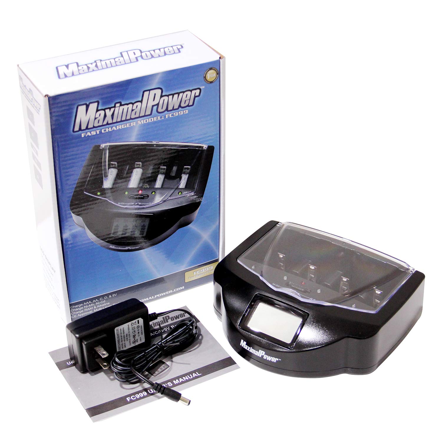MaximalPower Universal Battery Charger Station for Alkaline, RAM, Ni-MH, Ni-CD, AA, AAA, C, D, 9V Batteries | FC999 Model (Battery Charger)