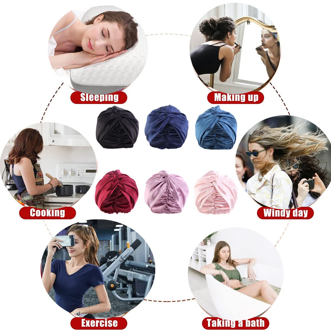 FRX 2021 New Silk Sleeping Cap for Women Hair Care Hair Cap, Imitation Silk Night Hair Bonnet for Sleeping, Double Layer Silky Head Scarf Hat for Sleeping with Elastic Band (Black)
