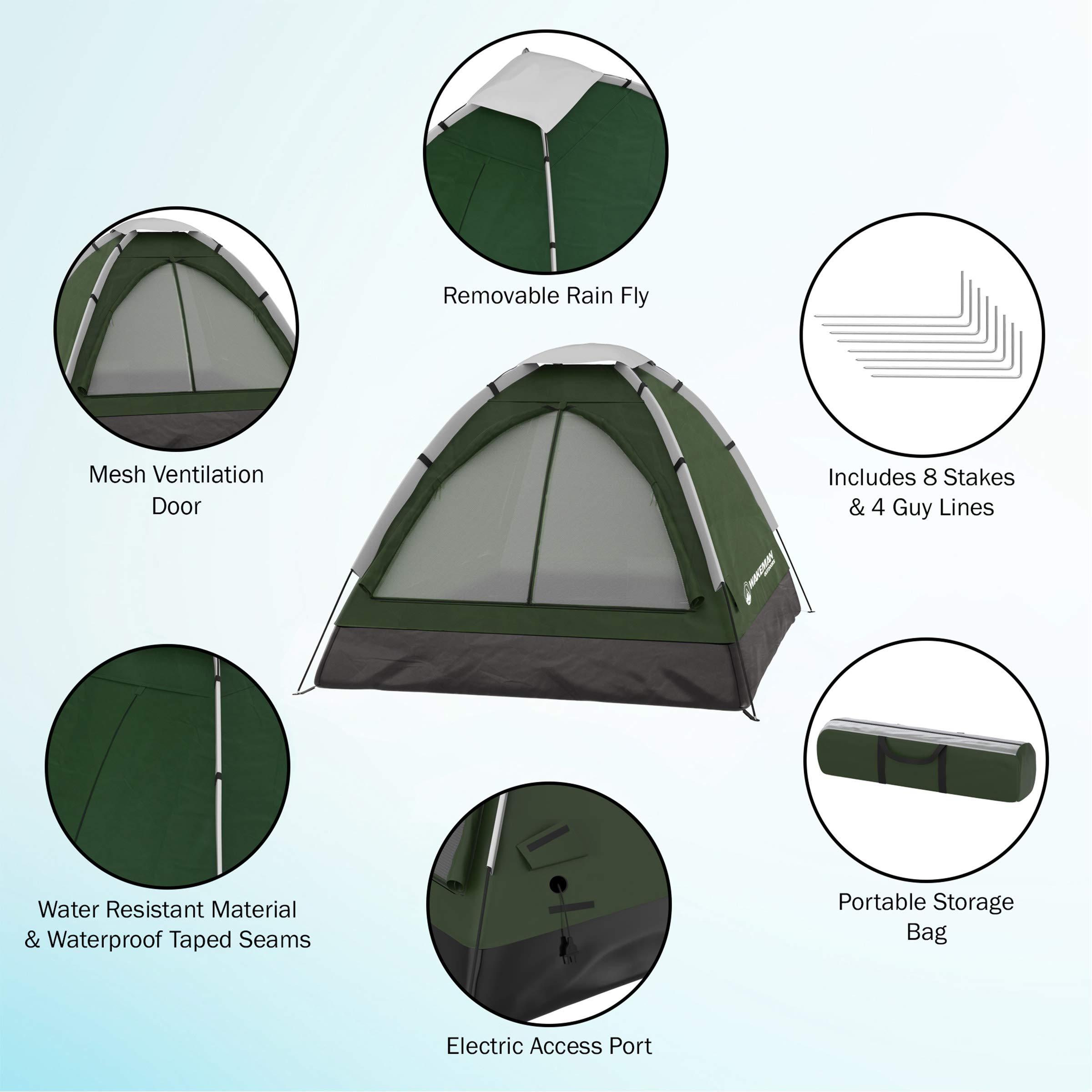 2 Person Camping Tent with Rain Fly and Carrying Bag - Lightweight Outdoor Tent for Backpacking, Hiking, or Beach Use by Wakeman Outdoors (Green)