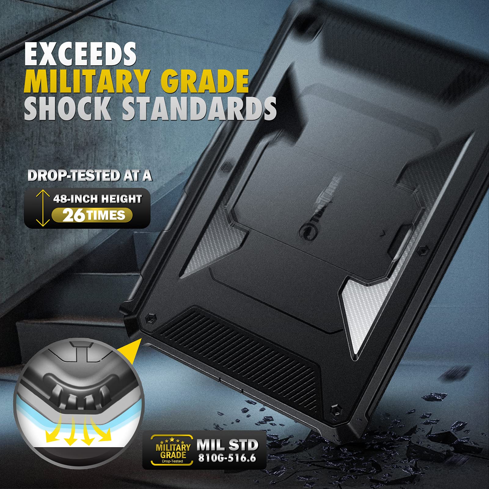 Fintie Shockproof Case for Samsung Galaxy Tab S6 Lite 10.4 Inch 2024/2022/2020, Tuatara Rugged Unibody Hybrid Bumper Kickstand Cover with Built-in Screen Protector, Black