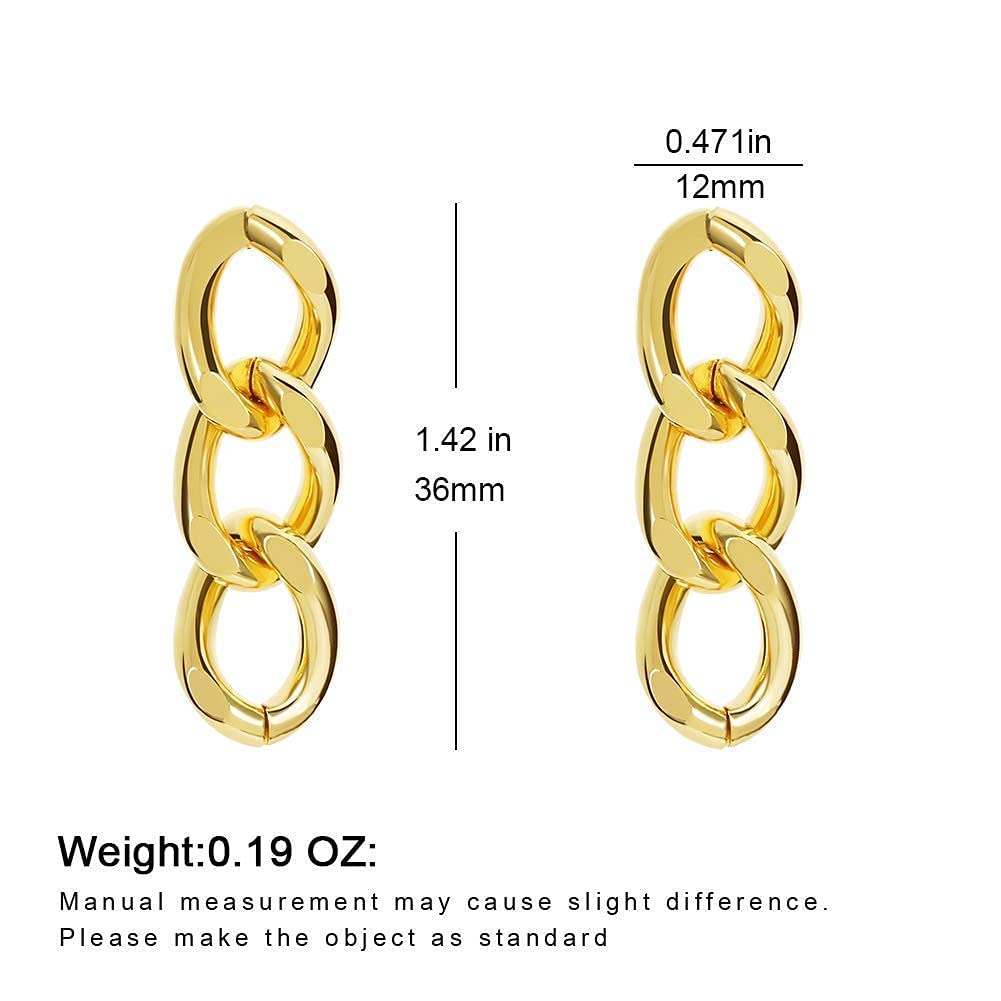 18K Gold Plated Chain Link Drop Dangle Earrings, Symmetrical Dangling Stud Earrings for Women Girls