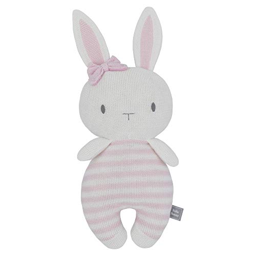 Living Textiles Baby Knit Plush Toy w/Rattle - Bella Bunny - Premium 100% Cotton Super Cute Soft & Fun Stuffed Animal Character | for Infant,Newborn,Stuff,Knit,Doll,Gift,Shower,Boy,Girl