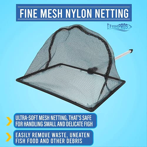 FISH PROS Fine Mesh Fish Tank Net with Long Handle – Aquarium Fish Net with Extendable 24-inch Long Handle – Fish Tank Aquarium Accessories