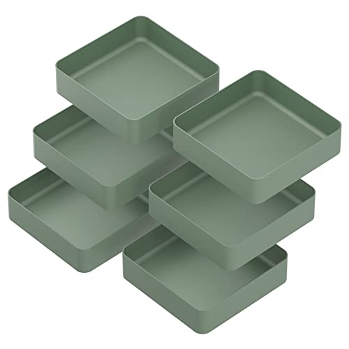 6 Pcs Stackable Drawer Organizer Set, 6.6" X 6.6" Square Plastic Vanity Drawer Organizers and Storage Bins,Desk Drawer Organizer Trays for Makeup,Bathroom Countertop,Office Drawer Divider,Forest Green
