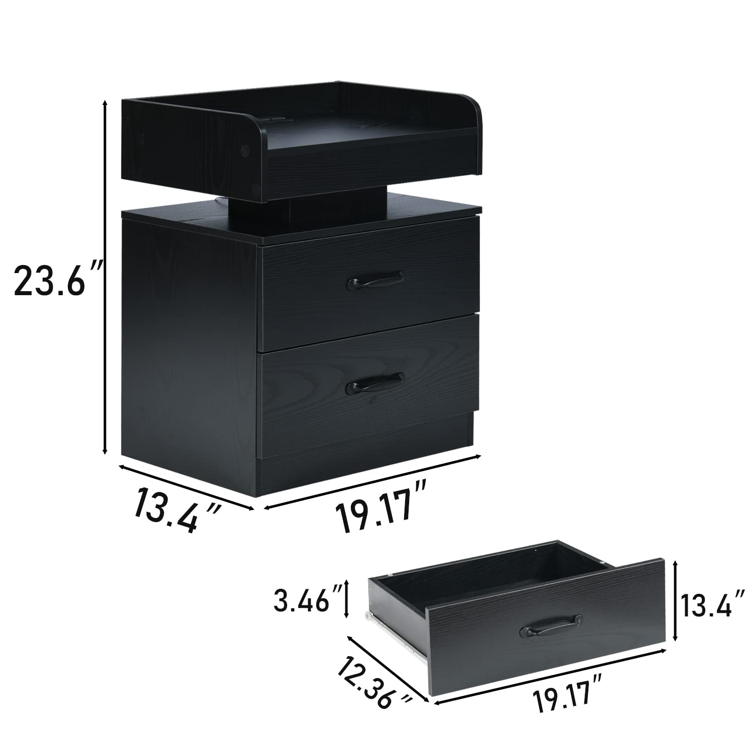 4ever2buy Black Night Stand with LED Light, Bedroom Night Stand Charging Station, LED Nightstand with 2 Drawers, Bedroom Side Table for Bedroom, Living Room