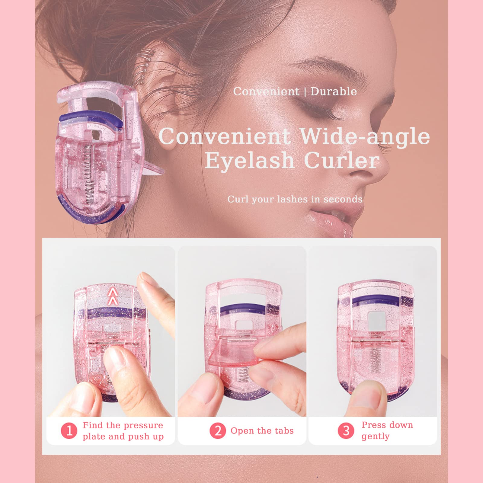 3 in 1 Eyelash Application Tool Kit,Eyelash Comb Eyelashes Separator Curler Portable Curler and False Eyelash Applicator Tool Tweezers Eyelashes Buddy Kit (3 Pcs, Pink)