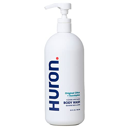 Huron Men's Moisturizing Body Wash - Crisp & Invigorating Scent of Citrus, Eucalyptus, Mint, & Aromatic Greens - Made With Coconut Oil, Vitamin E & Witch Hazel - 32 fl oz