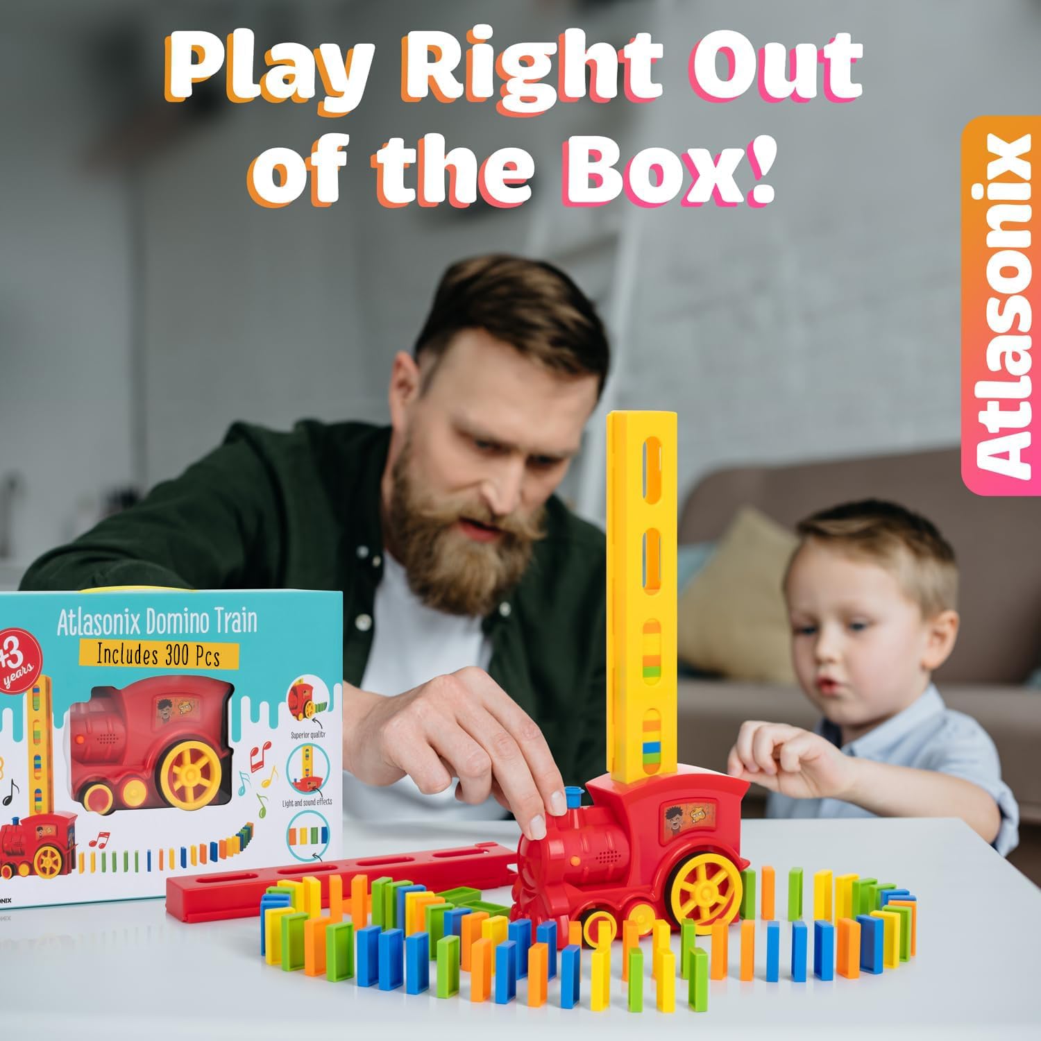 300 Pcs Domino Train Set - Automatic Rally Setter for Boys & Girls - Ages 4-10 - Montessori Toy with Colorful Tracks - Christmas & Creative Birthday Toy, Automatic Block Laying Stacker Game