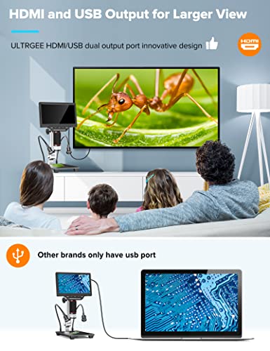 7-inch HDMI LCD Digital Microscope with Extension Tube and Guidebooks, (1200X 16MP 1080P), Microscope with Screen for Soldering & Coin Collection Included 32GB Card, Compatible with TV/Windows/Mac