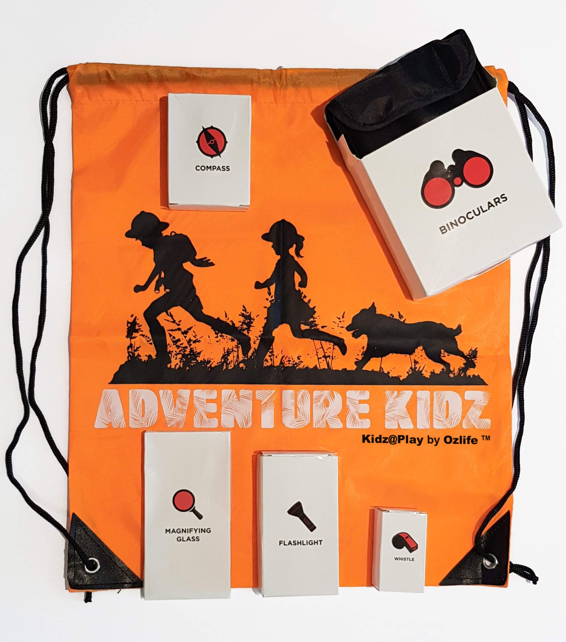 Adventure Kidz - Outdoor Exploration Kit, Children’s Toy Binoculars with Case, Flashlight, Compass, Whistle, Magnifying Glass, Backpack. Great Gift Set for Camping, Hiking, STEM, Pretend Play.