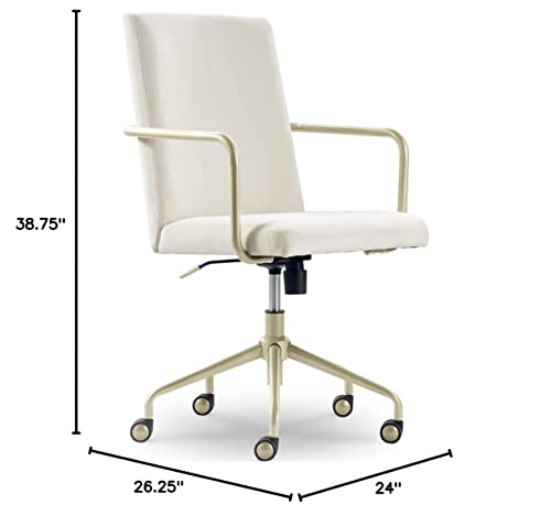 Elle Decor Giselle Modern Home Office Desk Chair, High Back Adjustable Computer Chair with Gold Arms, Base and Wheels, Velvet Fabric, Cream
