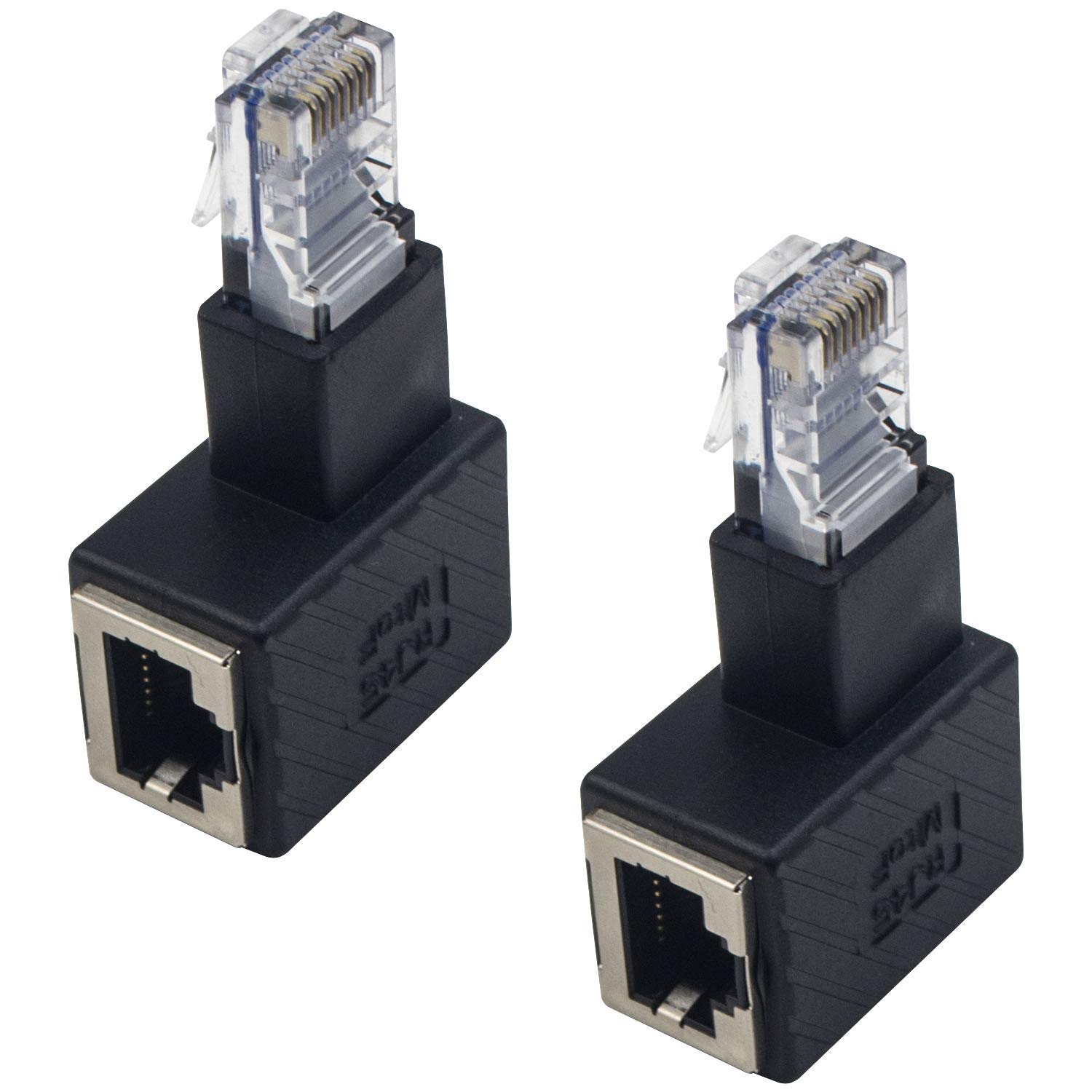 Duttek Ethernet Adapter 90 Degree, Right Angled RJ45 Male to Female Ethernet Extender Adapter, Cat5e/Cat6 RJ45 Ethernet, for Modem, Router, PC, Network Printer, Laptop, LAN, Switch, etc 2 Pack