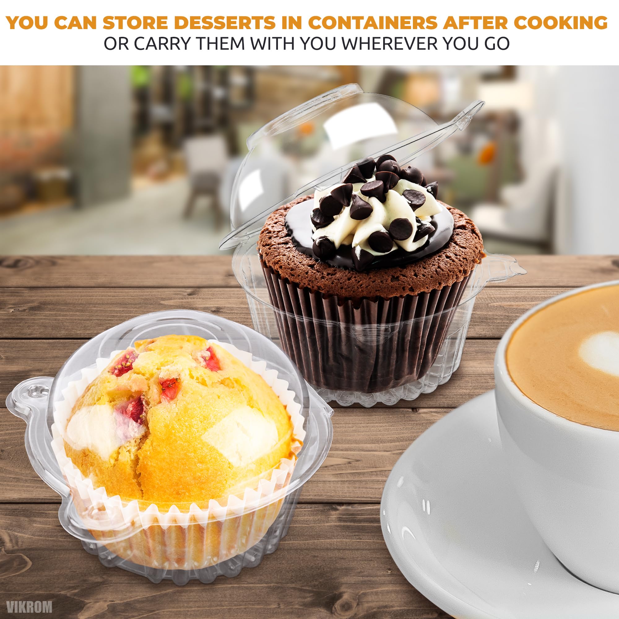 50Pcs Individual Clear Plastic Cupcake Containers - Cupcake Holders with Lids Clear Dessert Boxes for Cupcakes - Clear Plastic Cupcake Containers Single Cupcake Box for Bakery, Wedding, Baby Shower