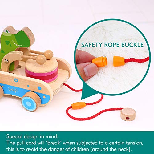 Baby Gift Wooden Toddler Pull Toy, Crocodile Drum Tapping Children's Toy, Baby dragging and Learning to Walk, Rope Traction Rope Crawling for Toddlers Ages 1+