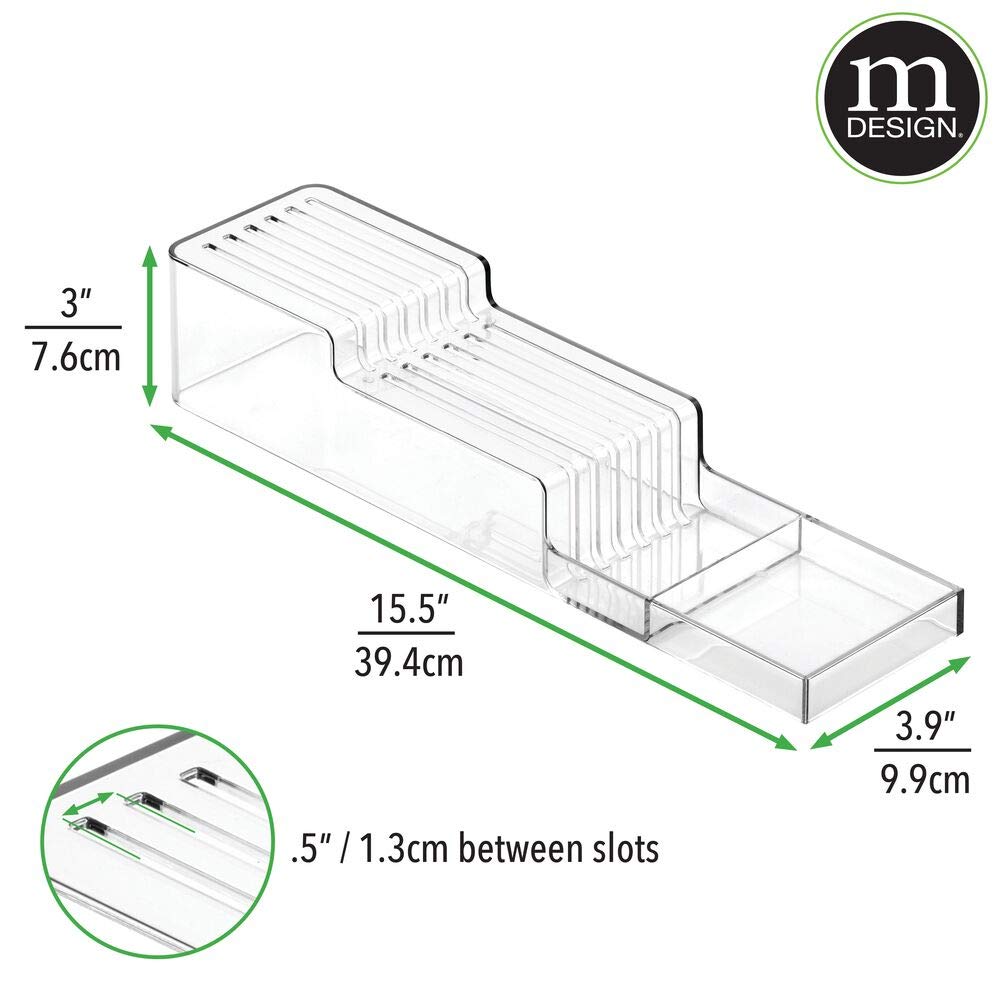 mDesign 2-Tier Plastic In-Drawer Knife Block - Storage and Organizer for Knives - Holds Up To 12 Knives - For Kitchen Drawers - Clear