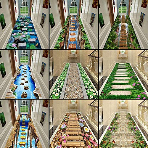 YQ WHJB Area Rug 3D Pastoral Style,Floral Road Corridor Mat,Entrance Indoor Floor Mat,3D Geometric Optical Illusion Carpets E 50x160cm(20x63inch)