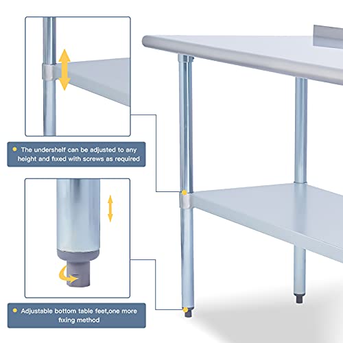 EASE-WAY Stainless Steel Metal Table NSF for Commercial Kitchen Prep Table, 24 x 36 Inches Worktable with Backsplash, Adjustable Under Shelf and Caster Wheel for Industrial Restaurant, Home and Garage