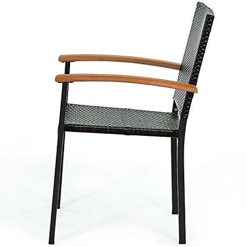 2PCS Outdoor PE Rattan Lounge Chairs Patio Dining Chair Stackable Leisure Chair Wicker Armchair Comfortable Armrest Ergonomic Backrest Perfect for Deck Backyard Balcony Garden Poolside Use