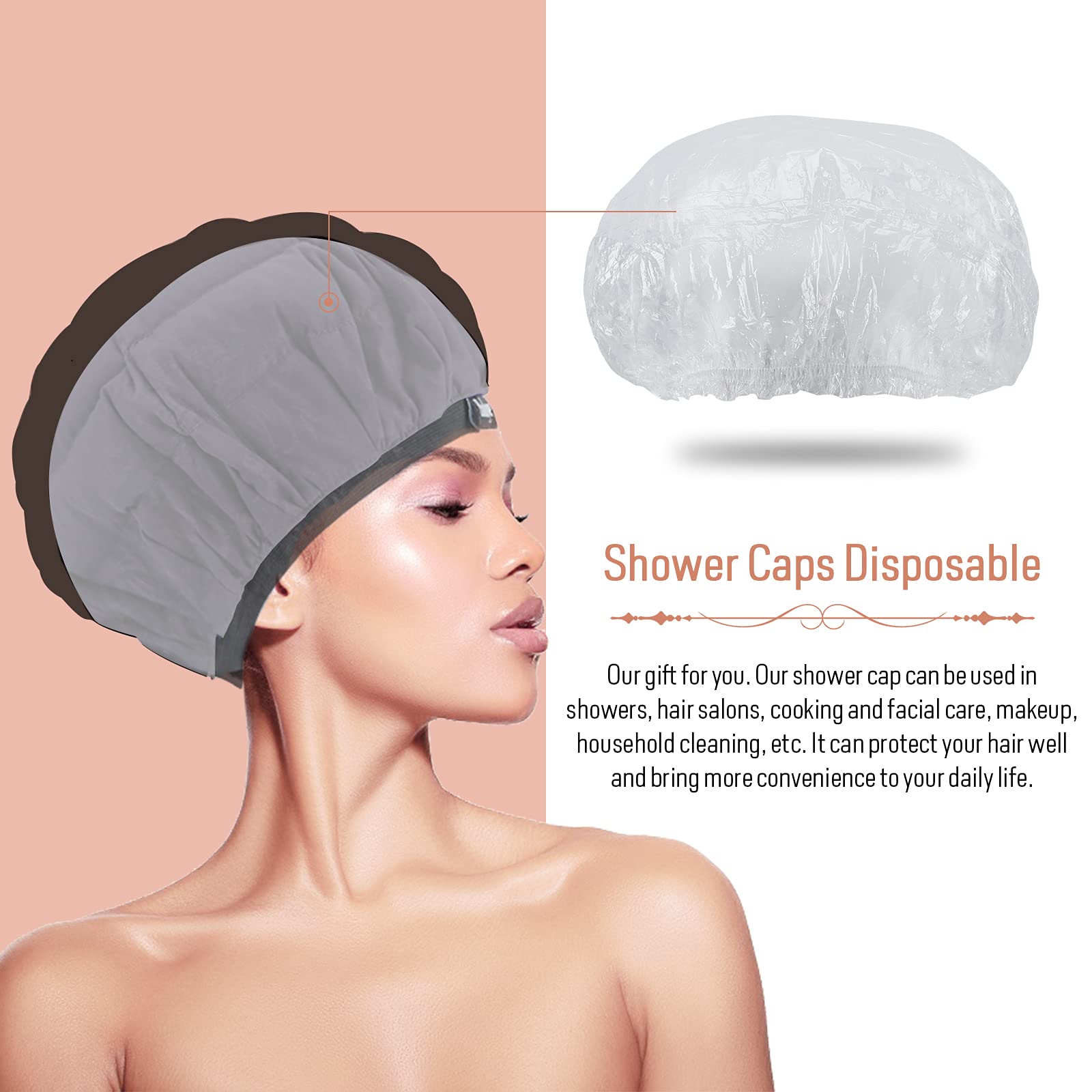 Flaxseed Deep Conditioning Heat Cap - Boloye Cordless 100% Safe Microwave Hot Cap for Natural Curly Textured Hair Care, Drying, Styling, Curling, Universal size (10 PCS One-time shower cap) (Black)