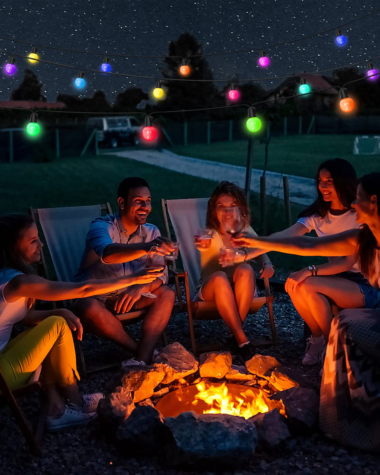 ASAHOM Smart LED Outdoor String Lights, 50ft G40 RGB Globe Patio Lights, 25 Shatterproof Multi-Color LED Bulbs, Voice & WiFi APP Control, Waterproof Connectable Hanging Lights for Garden Party Decor
