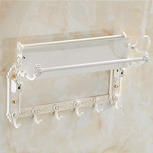 HYJMJJ Wall Mounted Coat Rack, Wall Mounted Space Aluminum Foldable Bathroom Shelves Storage Rack with Hook, Single Rod Towel Rack,Not Fade Multifunction Cosmetic Storage Rack,for Home Kitchen