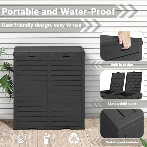 62 Gallon Kitchen Trash Can, Waterproof Garbage Can with Tiered Lid and Drip Tray, Resin Outside Trash Bin for Patio, Backyard, Deck