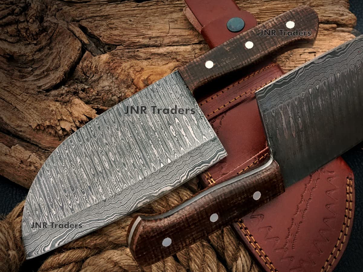 Custom Handmade Damascus Steel Serbian Chef knife - Damascus Meat Cleaver Knife - Butcher Knife for Meat Vegetables Cutting JNR -0224