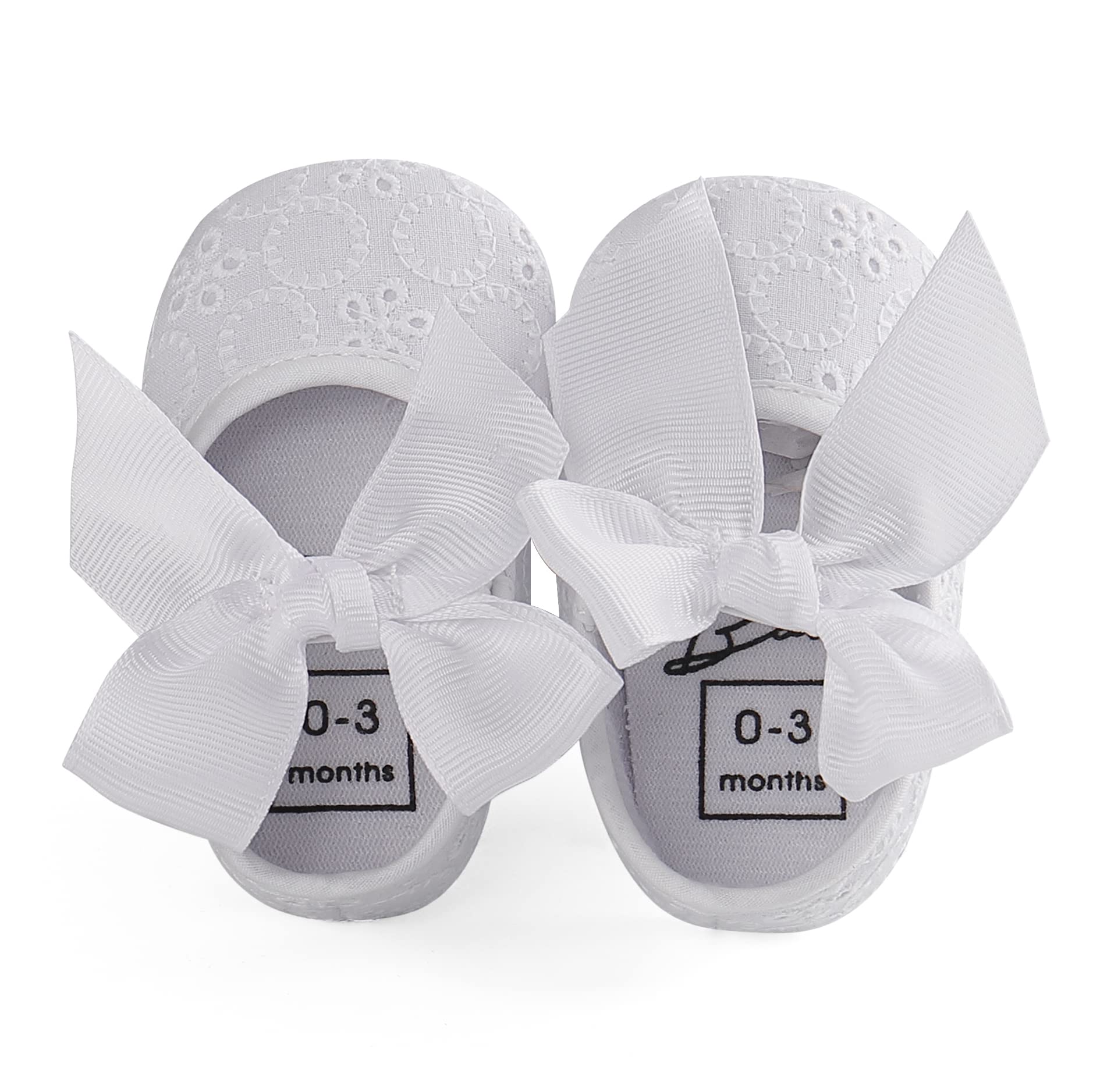 Baby Girls Princess Bowknot Soft Sole Cloth Crib Shoes Sneaker White, 0-3 Months