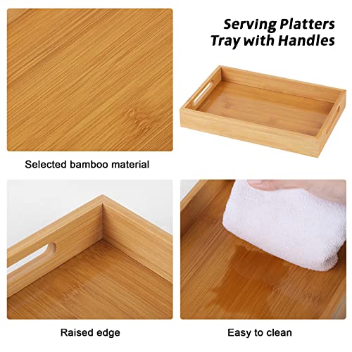 Aodaer 2 Pack Natural Bed Table Tray with Folding Legs Breakfast Food Tray with Phone Tablet Holder Portable Serving Platters Tray with Handles Food Tray for Bed, Kitchen, Eating, Working