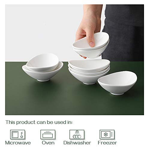 DOWAN Ceramic Dip Bowls, 3 Oz 8 Pack White Dipping Bowls, Mini Serving Bowls for Side Dishes, Sushi Soy Sauce Dish, Gravy Boat Porcelain Dipping Sauce Cups for BBQ and Party Dinner