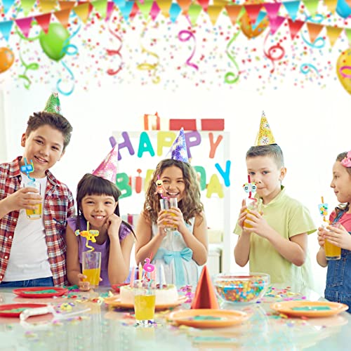 24 Summer Party Favors Reusable Drinking Straws for Kids Beach Pool Summer Birthday Party Supplies Decorations with 2 PCS Cleaning Brushes