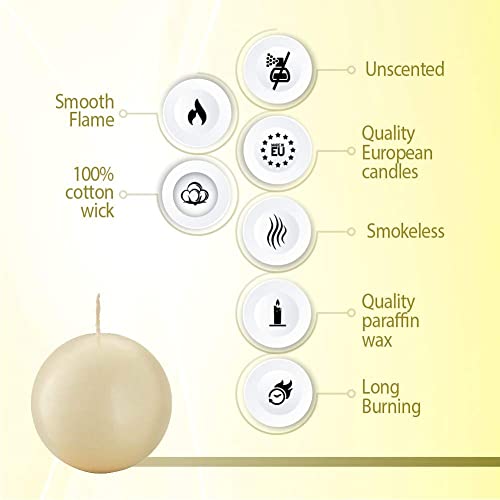 Bolsius Set of 2 Ivory Ball Candles - 2.75 inch Unscented Candle Set - Dripless Clean Burning Smokeless Dinner Candle - Perfect for Wedding Candles, Parties and Special Occasions