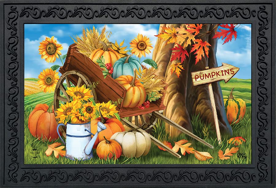 Briarwood Lane Pumpkin Cart Autumn Doormat Sunflowers Watering Can 30" x 18"