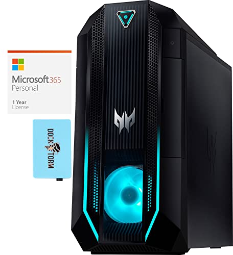 acer Predator PO3-630 Gaming Desktop PC (Intel i7-11700 8-Core, 16GB RAM, 2TB PCIe SSD, GeForce RTX 3070, WiFi, Bluetooth, Backlit KB, HDMI, Win 10 Pro) with MS 365 Personal, Dockztorm Hub
