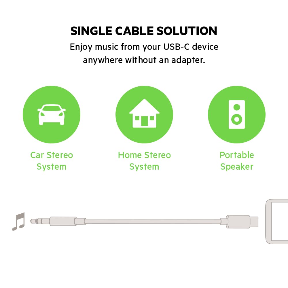 Belkin Rockstar Usb-C to Aux Cable (Usb-C to 3.5mm Audio Cable, Usb-C to Audio Cable) for Note10, Pixel3, iPad Pro and More (3ft, Black), F7U079bt03-BLK