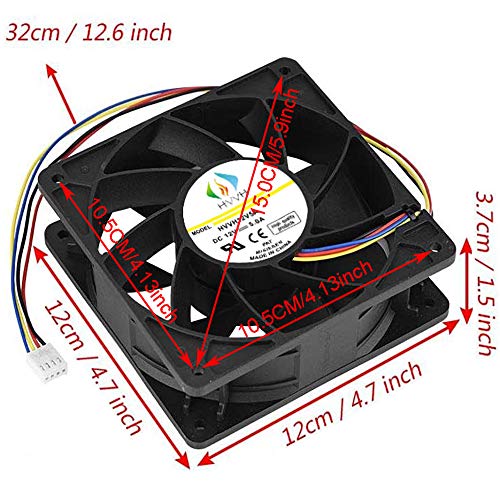 HVVH Dual Ball Bearings High Speed Durable 4 Pin DC 12V 5A 7000 RPM Cooling Fan Brushless Replacement Case Fan for Antminer Bitmain S7 S9 D3 L3 E9 T9 etc All BTC Miner Server (5A 7000RPM)