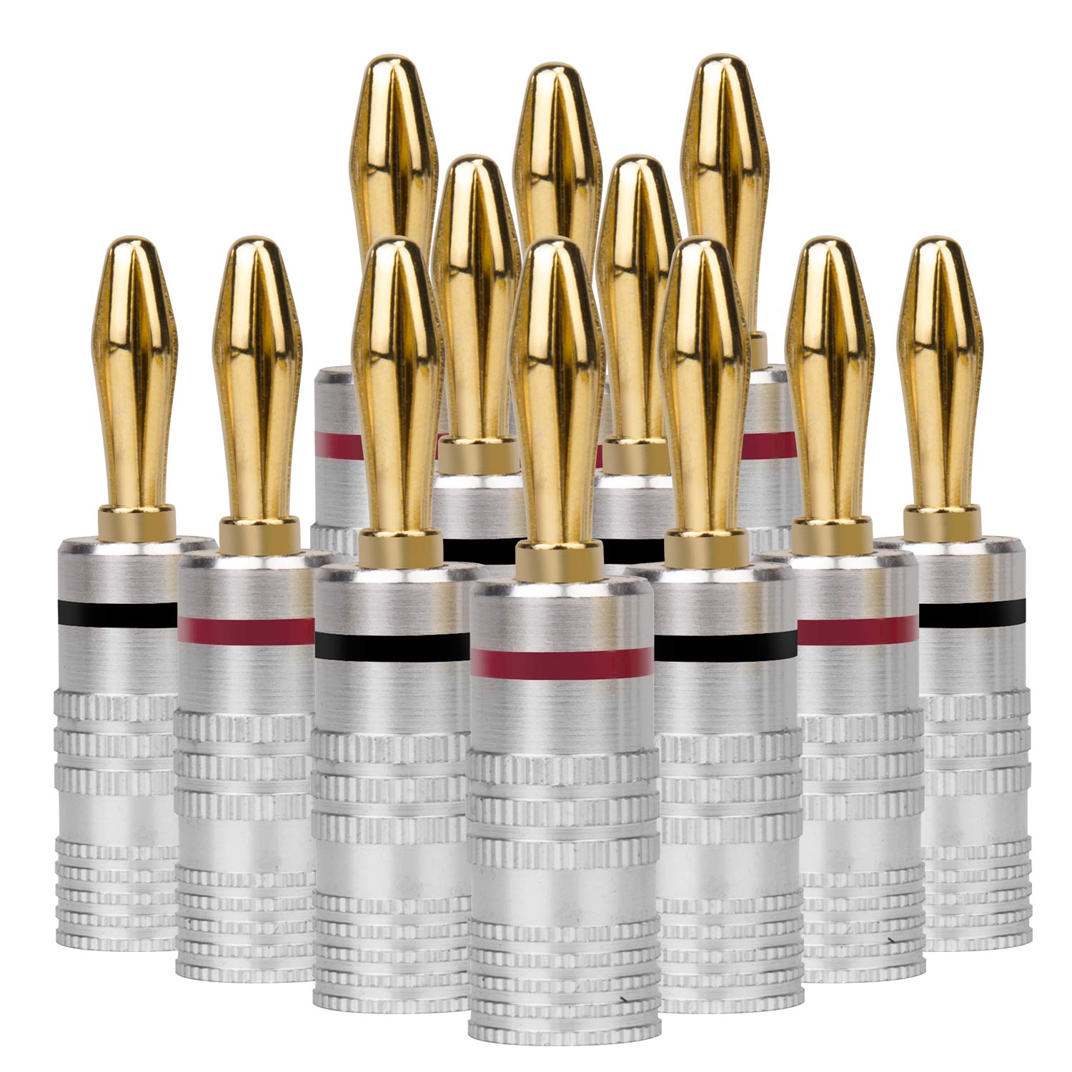 Banana Plugs 6 Pairs / 12 Pcs, Dual Screw 24K Gold Plated Speaker Plugs Audio Jack Connectors, Surround Sound Speaker Wire Banana Connectors (Silver)