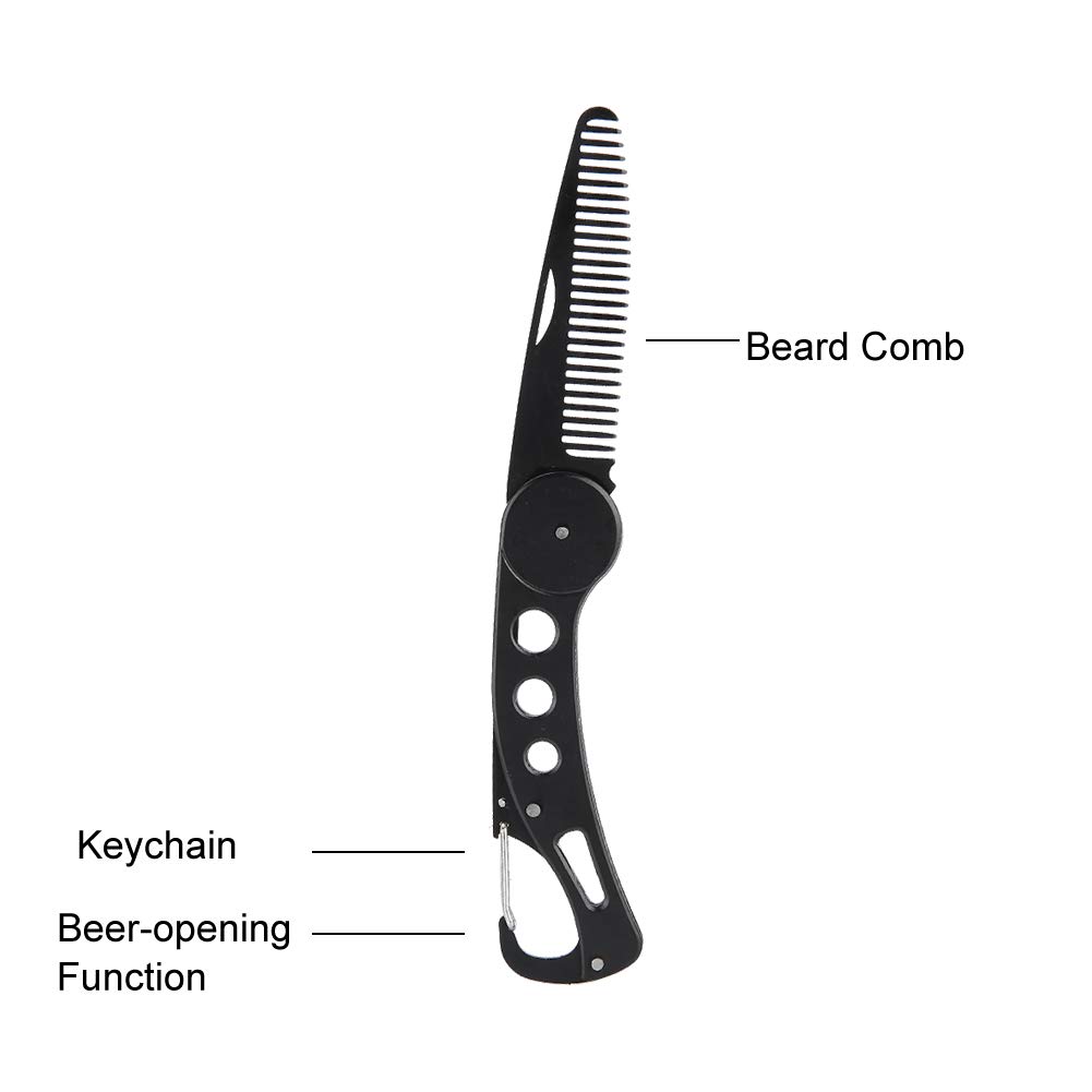 Men Mustache Beard Comb Stainless Steel Foldable Antioxidant Beard Comb for Travel and Daily Use Portable Shaving Comb with Opening Function