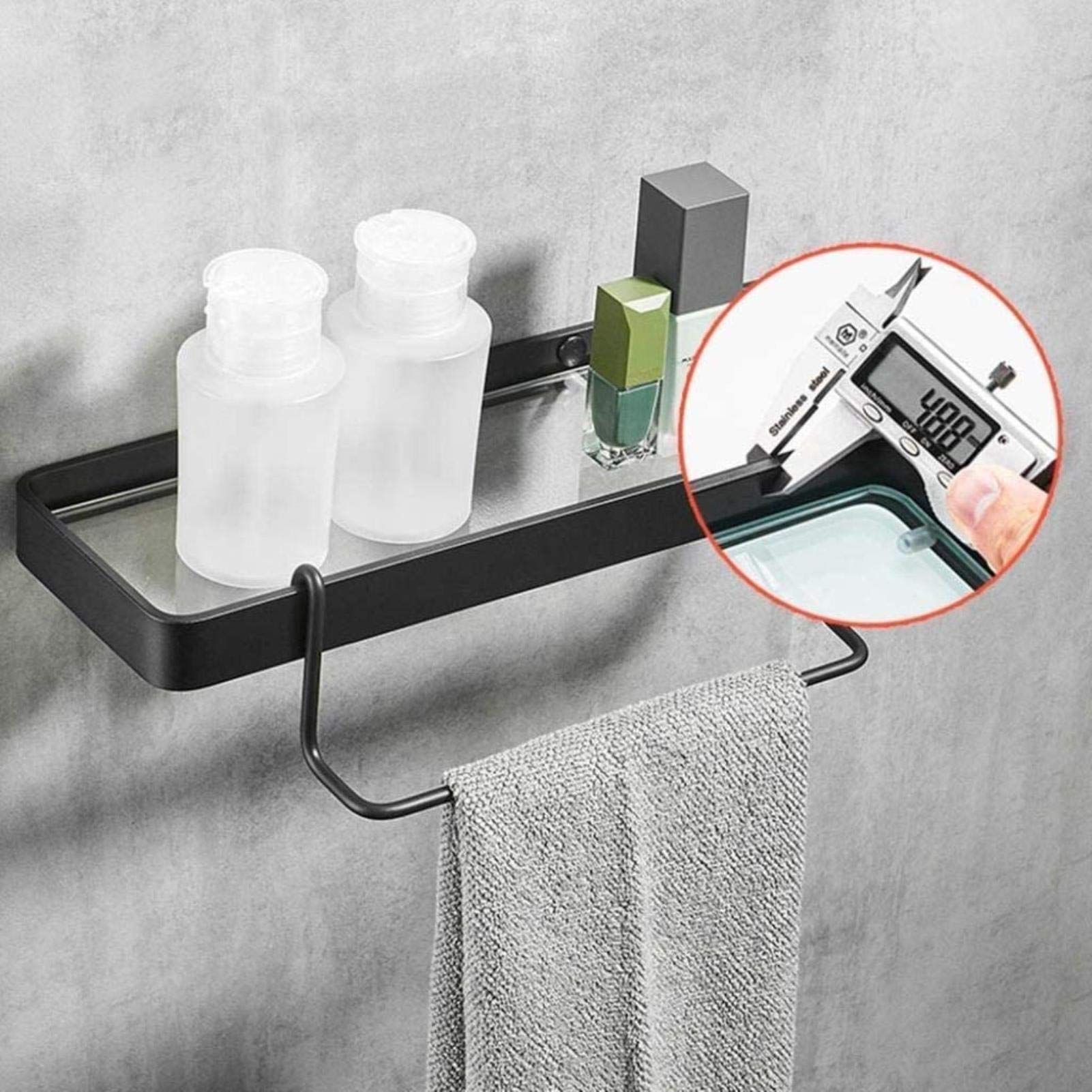 HYJMJJ Wall Mounted Coat Rack, Bathroom Shelf, 1-Layer Aluminum Black Space Wall-Mounted Glass Shelf Bathroom Mirror Front Shelf Towel Rack Kitchen Shelf,for Home Kitchen