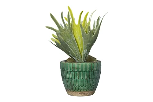 Creative Co-Op Distressed Small Tile Terracotta Planter, Green
