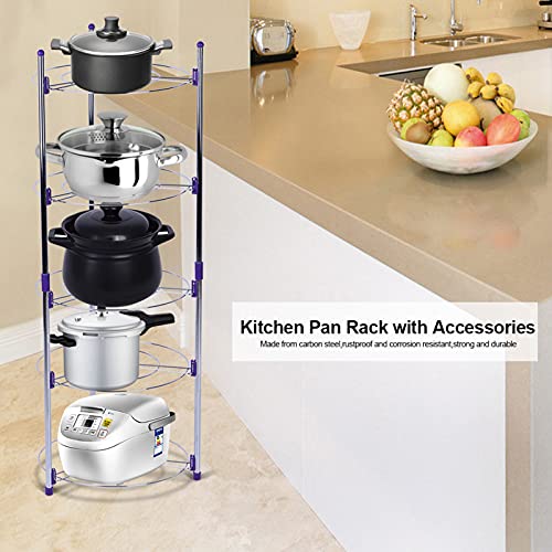 5 Tiers Pot Shelf, 101.5 x 35cm Silver Carbon Steel Home Kitchen Metal Wire Shelving Organizer Storage Rack Cookware Holder