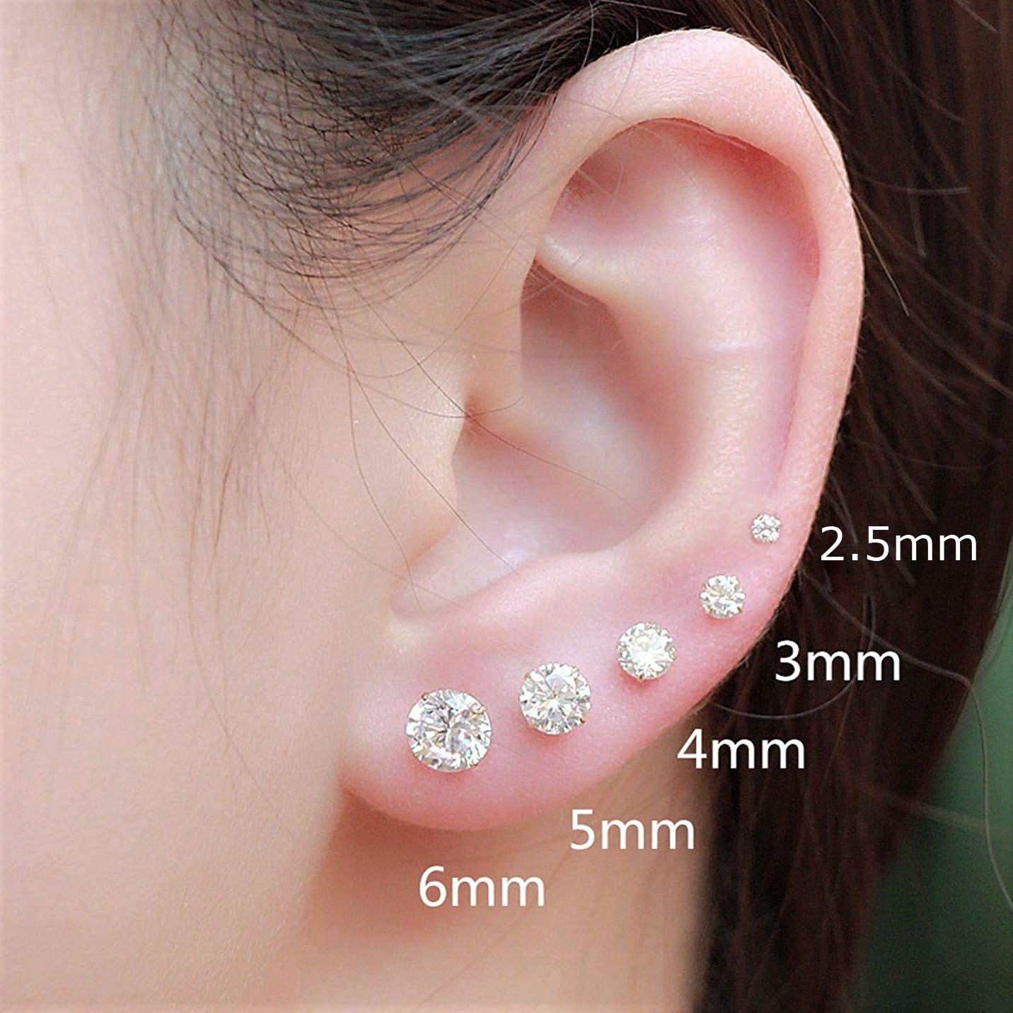 14k Yellow Gold Solitaire Made with Genuine Cubic Zirconia Round Stud Earrings (5mm)