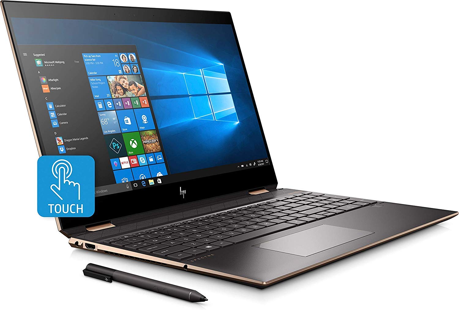 2019 HP Spectre x360 15t Touch 4K IPS AMOLED GTX 1650 with 6 core(9th Gen Intel i7 9750H, 1TB SSD, 16GB, 2-in-1, 3 Years McAfee Internet Security, Windows 10 PRO Upgrade, HP Warranty) Dark Ash